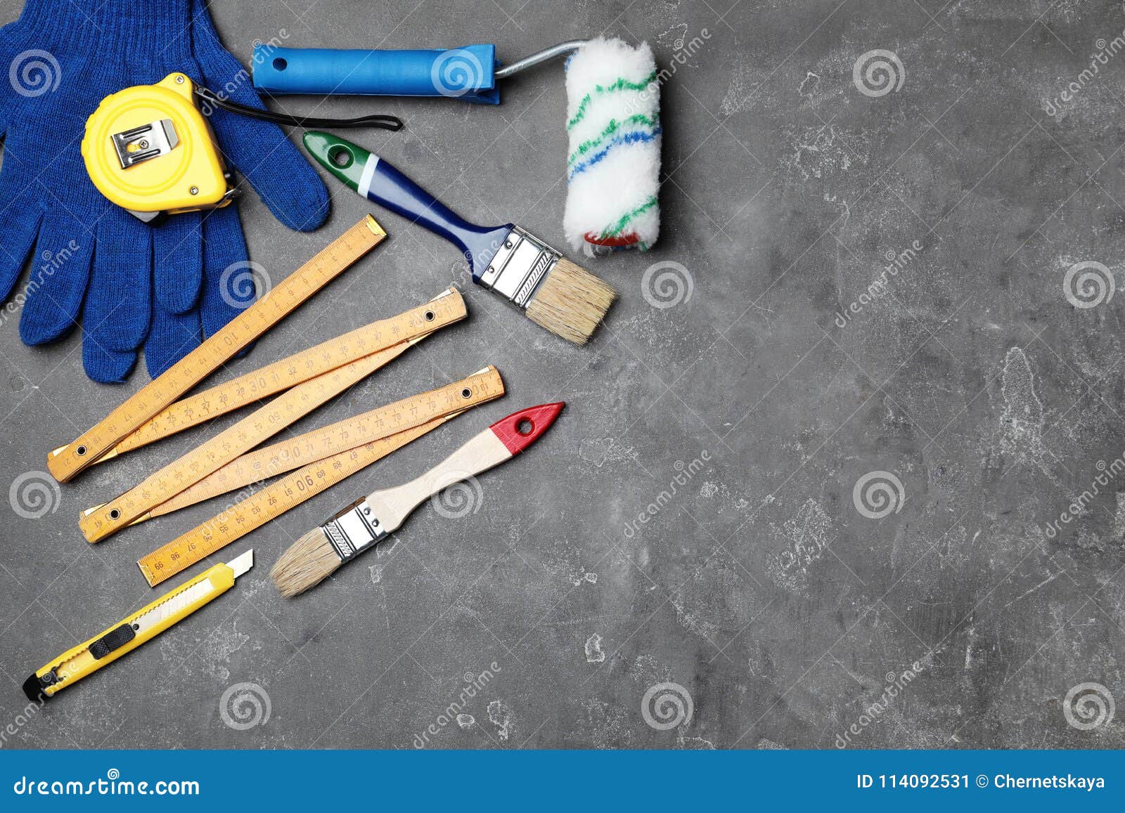 Set of Decorator`s Tools on Grey Background Stock Image - Image of ...