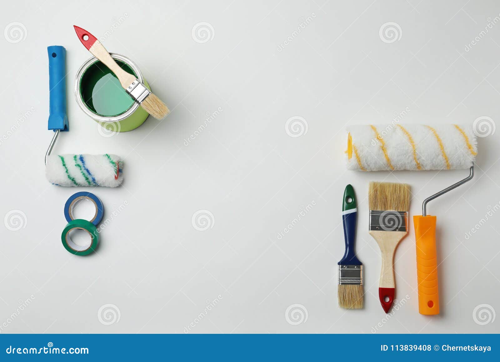 Set of Decorator`s Tools on Light Background, Stock Photo - Image of ...