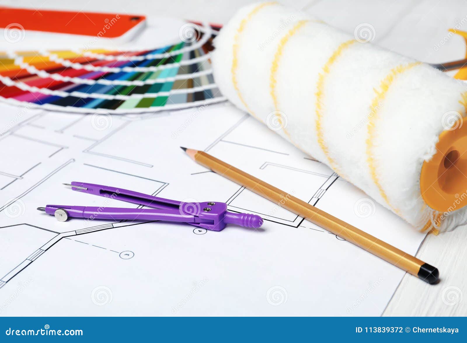 Set of decorator`s tools stock photo. Image of project - 113839372