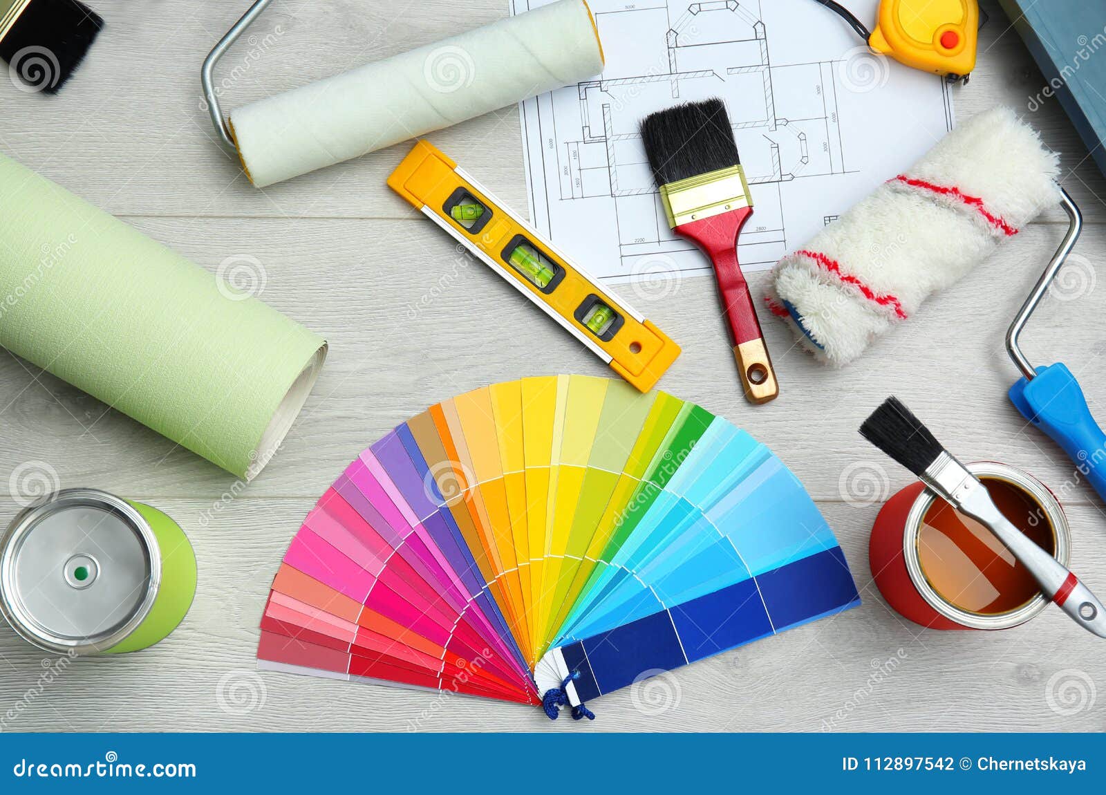 Set of decorator`s tools stock photo. Image of color - 112897542