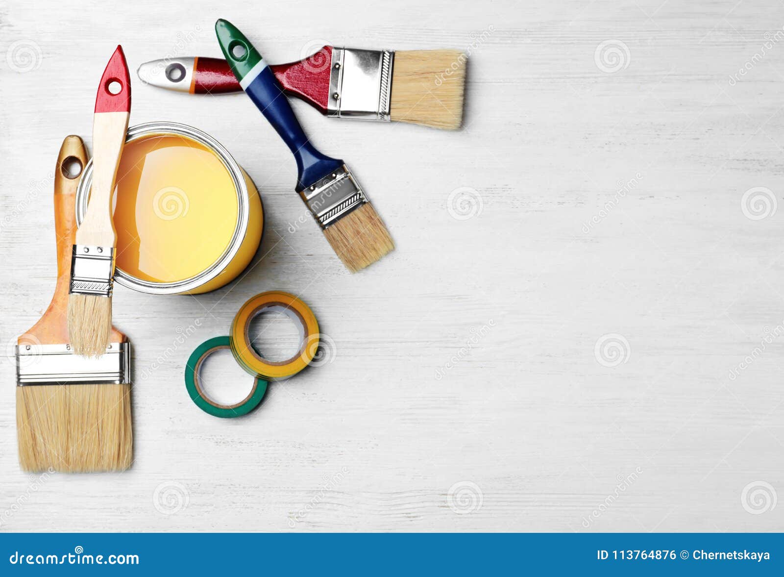 Set of Decorator`s Tools on Wooden Background Stock Photo - Image of ...