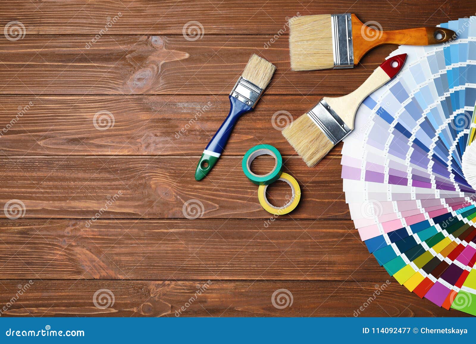 Set of Decorator`s Tools on Wooden Background Stock Image - Image of ...