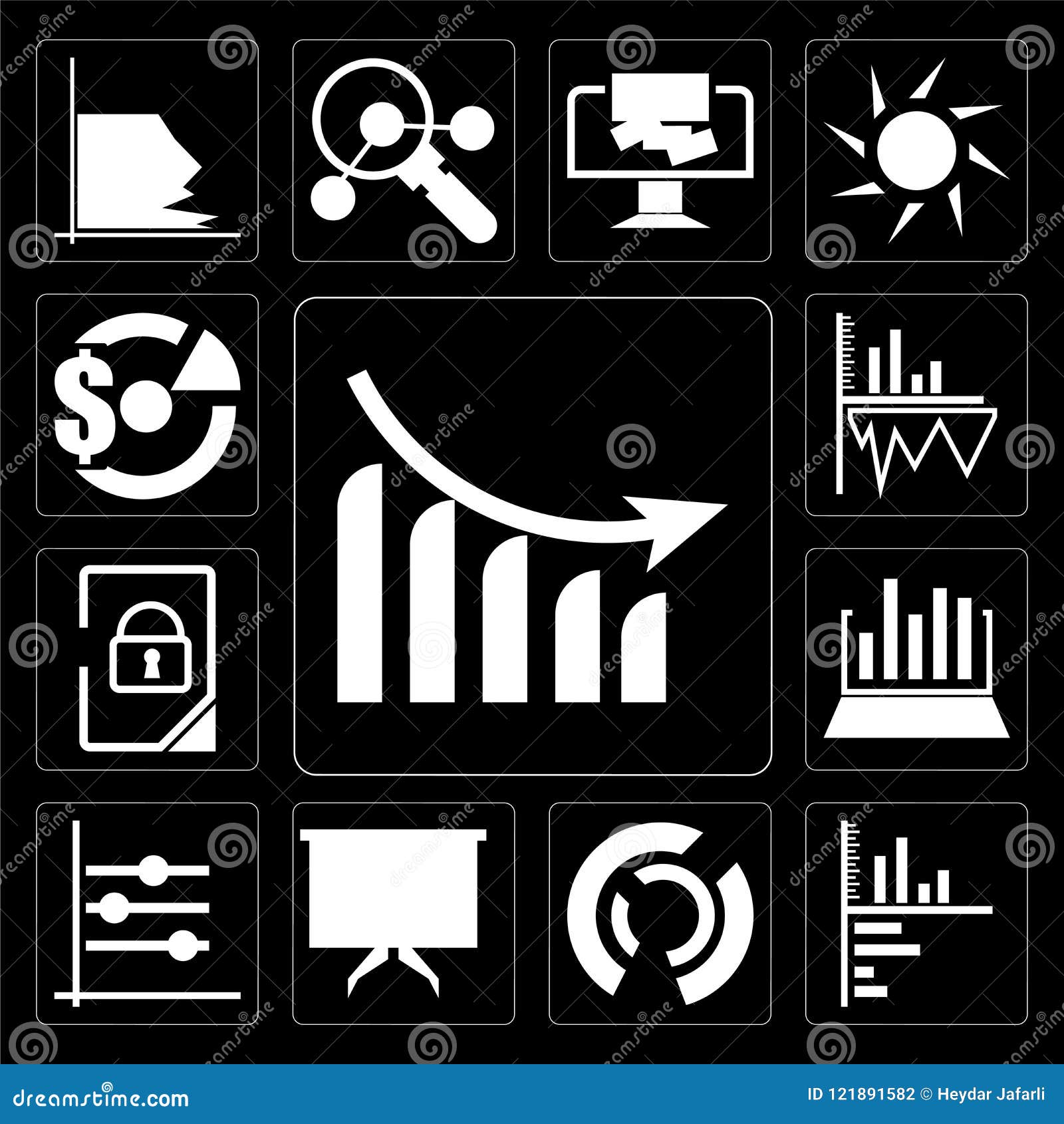 Set of Decreasing Bars Chart, Dual Graphic Interface, Analytics, Data ...