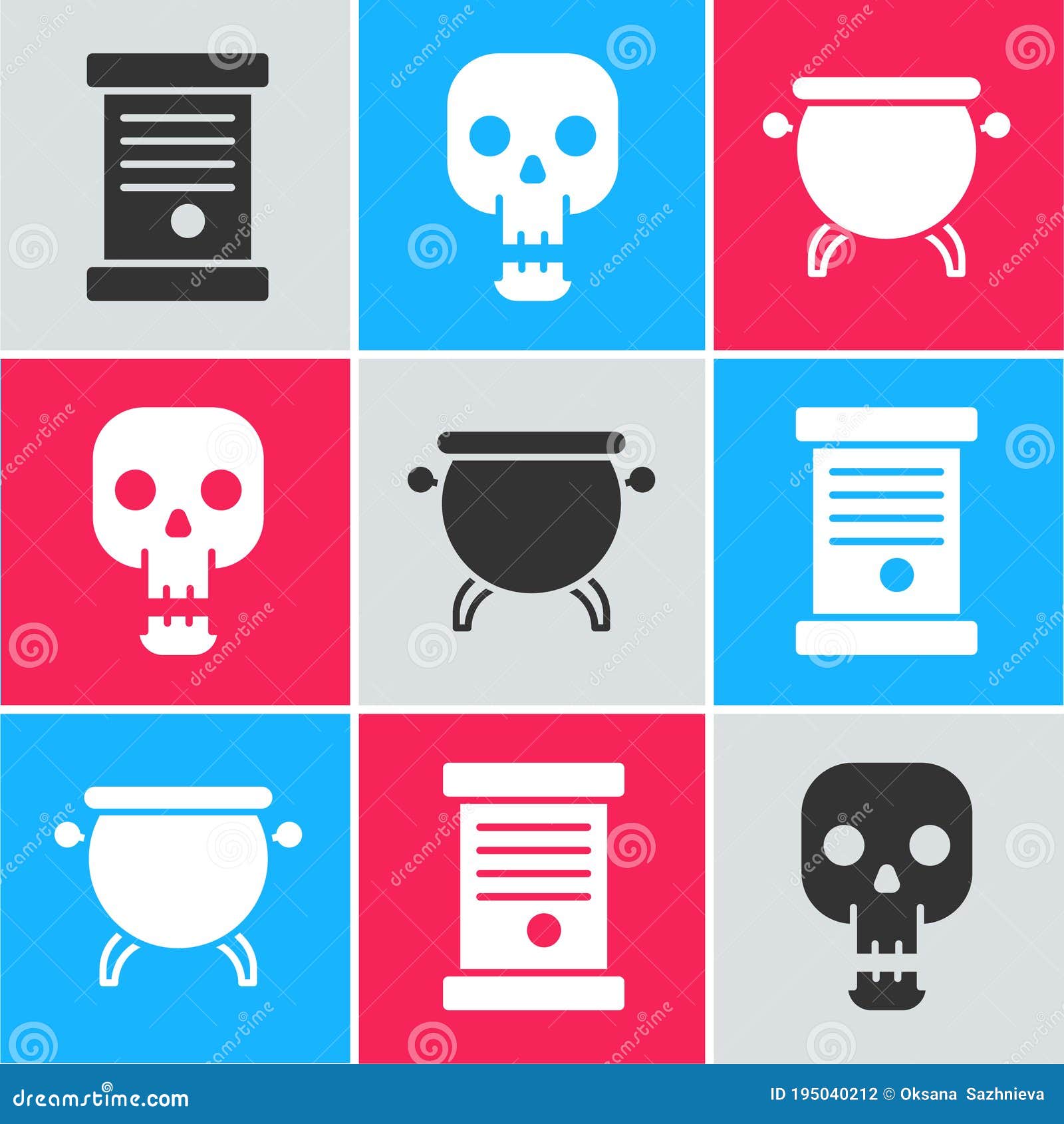 Set Decree, Paper, Parchment, Scroll, Skull And Witch Cauldron Icon ...