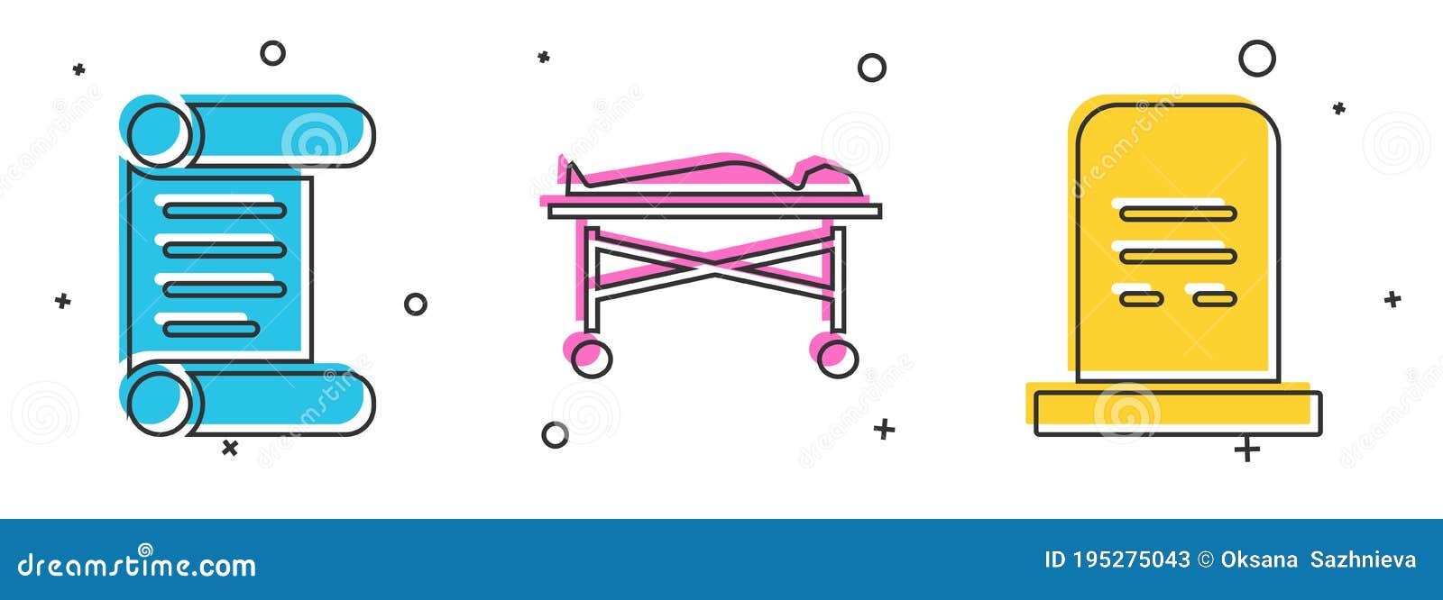 Set Decree, Parchment, Scroll, Dead Body in the Morgue and Grave with ...