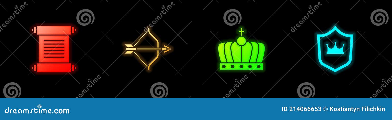 Set Decree, Parchment, Scroll, Medieval Bow and Arrow, King Crown and ...