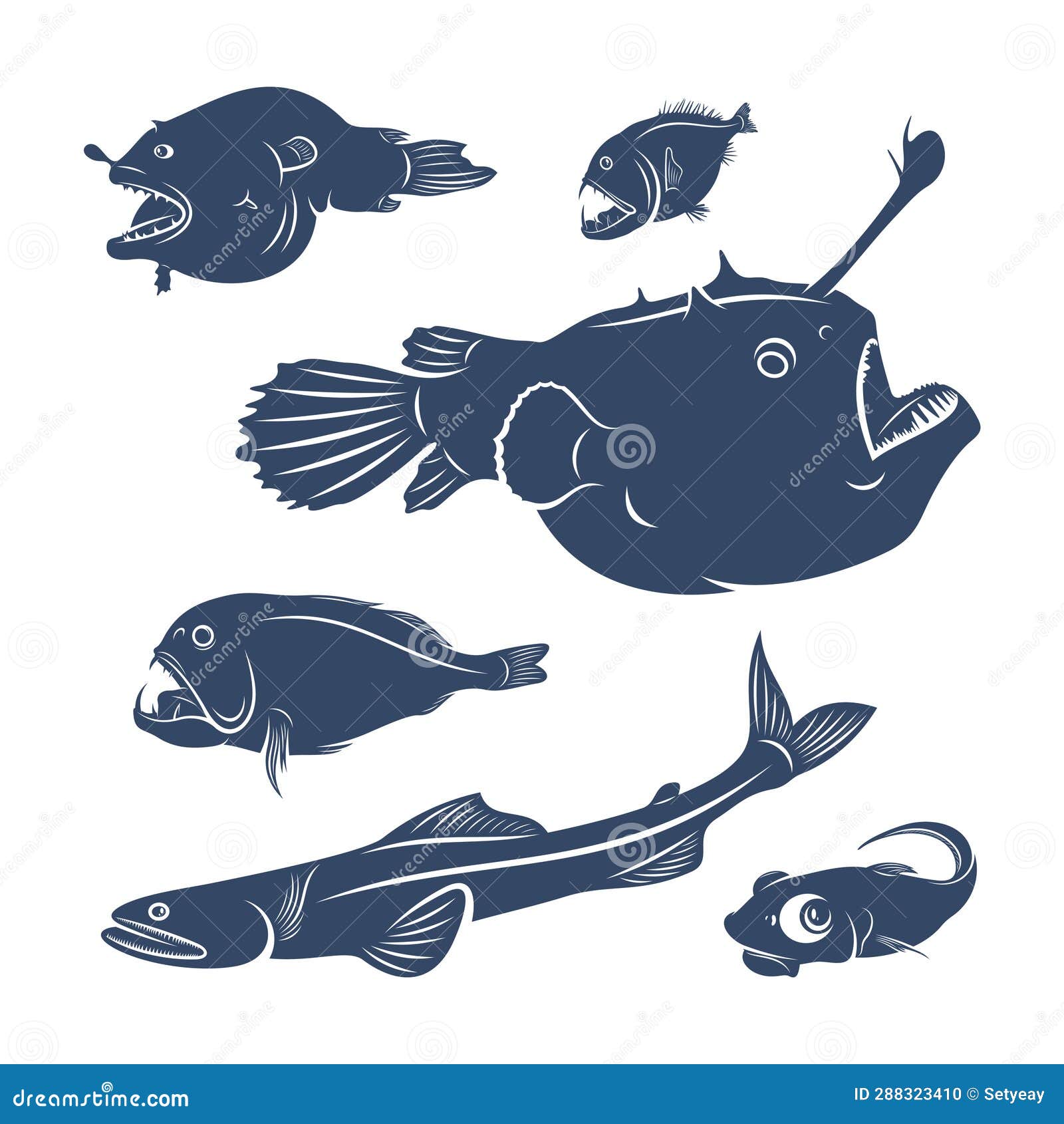 Set of Deep Sea Fish Vector Illustration Design. Deep Sea Fish Logo ...
