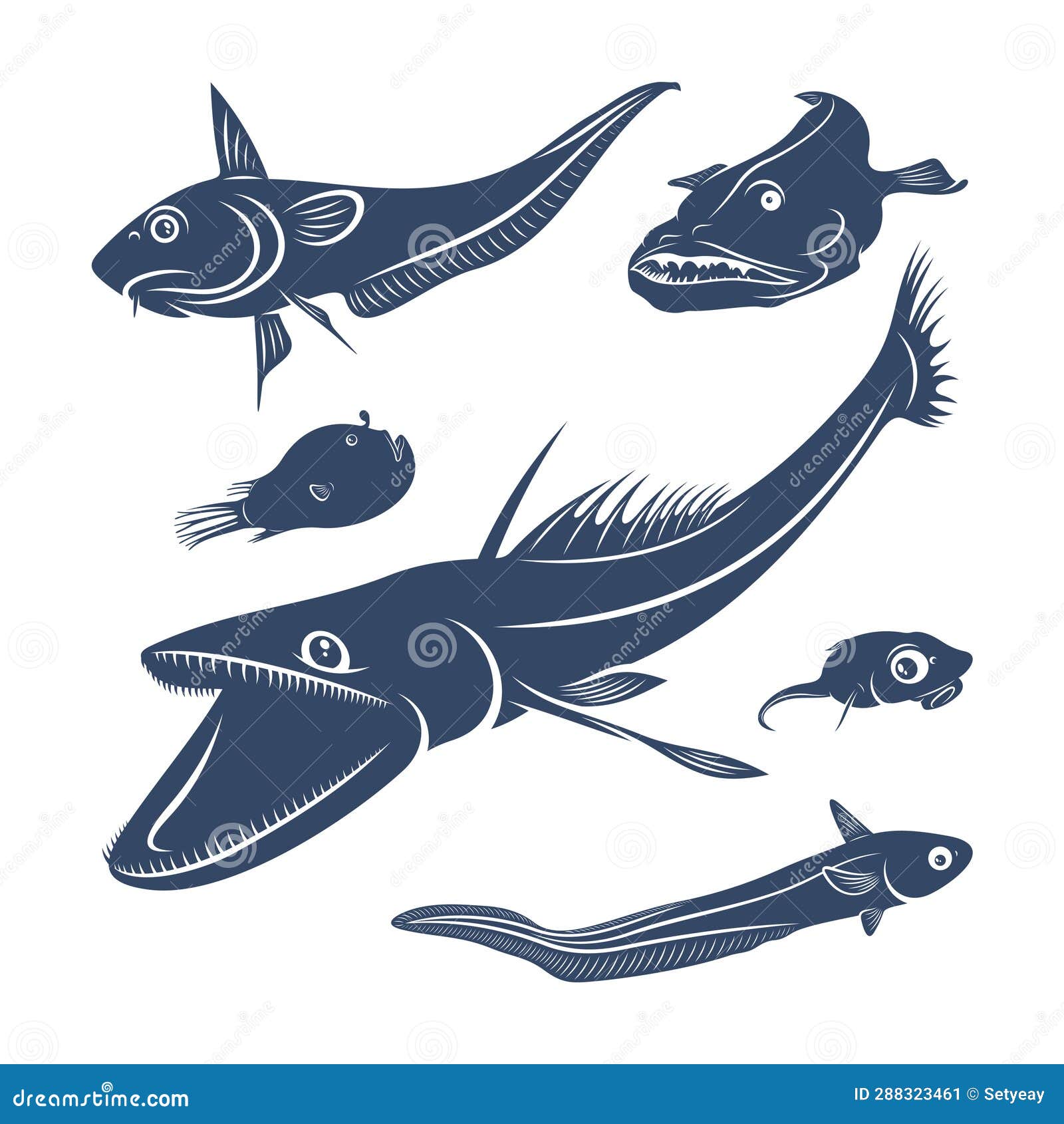 Set of Deep Sea Fish Vector Illustration Design. Deep Sea Fish Logo ...