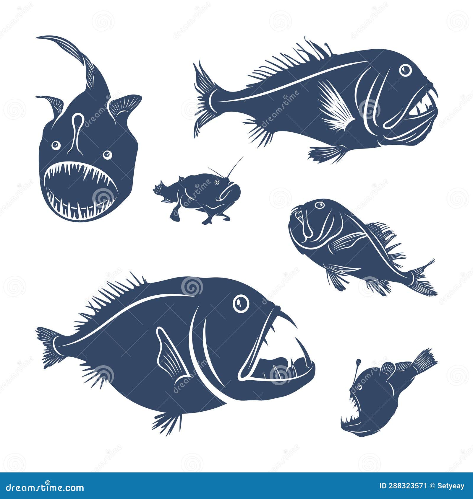 Set of Deep Sea Fish Vector Illustration Design. Deep Sea Fish Logo ...