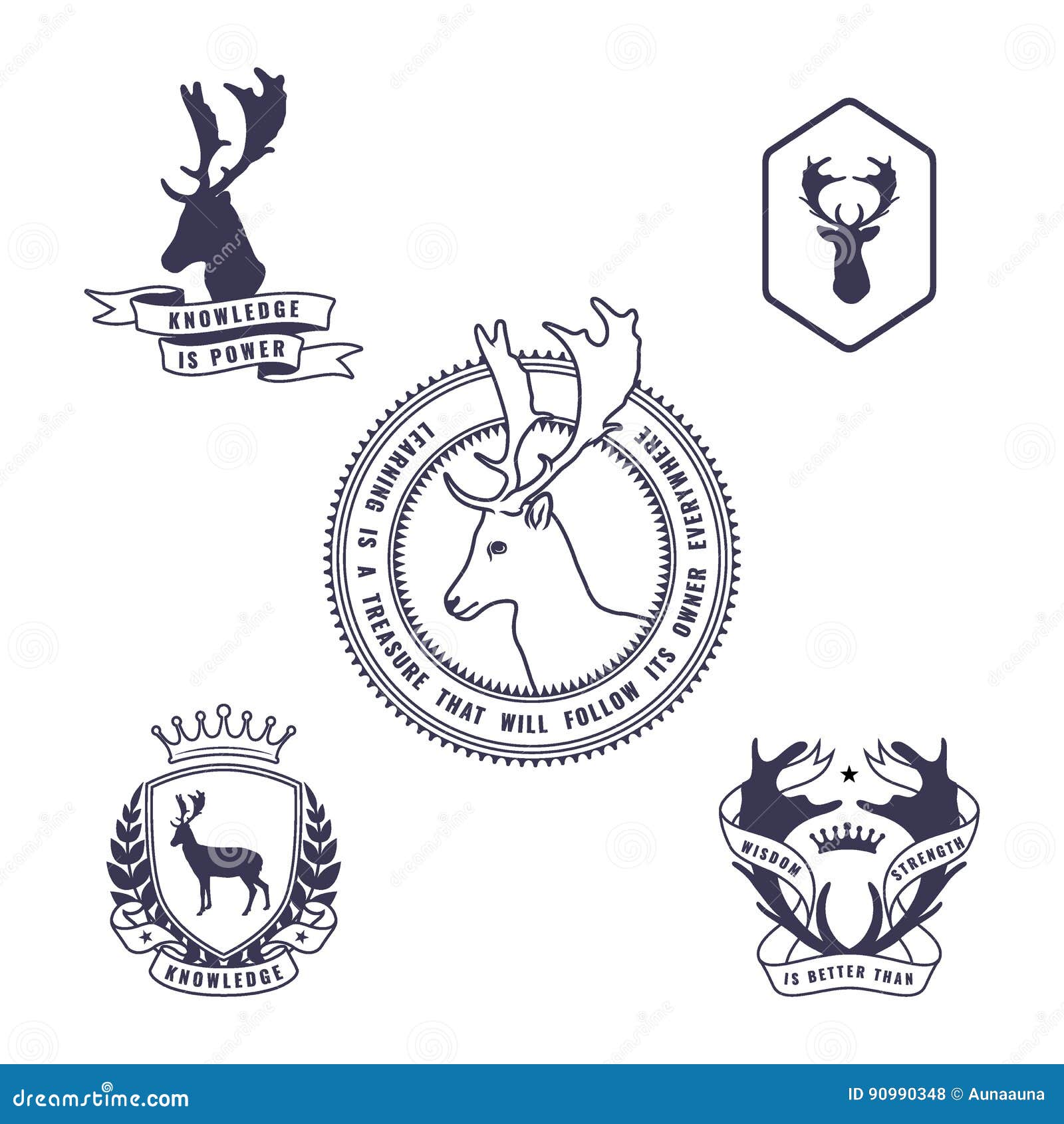 Set of deer emblem stock vector. Illustration of heraldry - 90990348