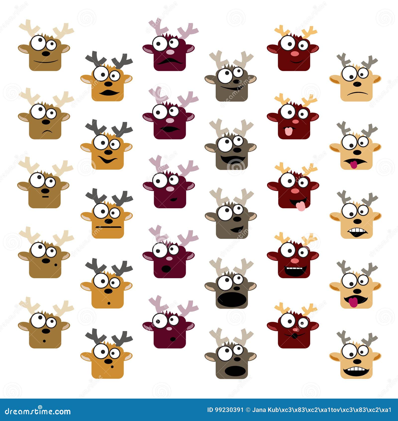 Set of deer emoticons stock vector. Illustration of cheerful - 99230391