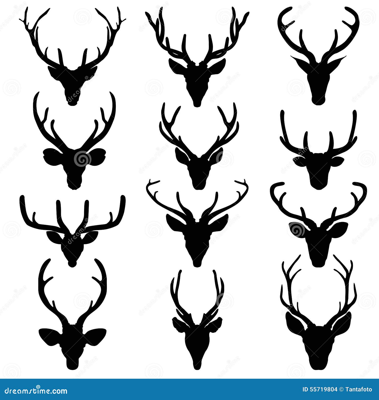 Set of a Deer Head Silhouette on White Background Stock Vector ...