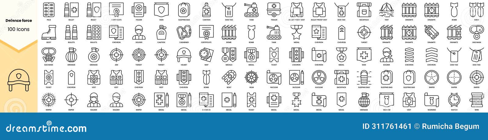 Set of Defence Force Icons. Simple Line Art Style Icons Pack Stock ...