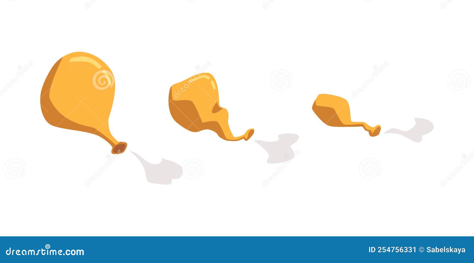 Set of Deflating Yellow Balloons Different Volume and Size Flat Style ...