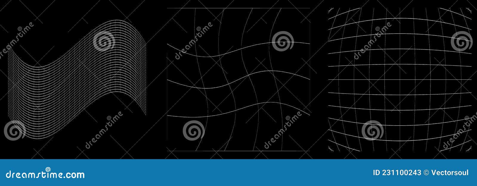 Set Of Deformed, Distorted Grids, Meshes. Flex, Camber, Deformity ...