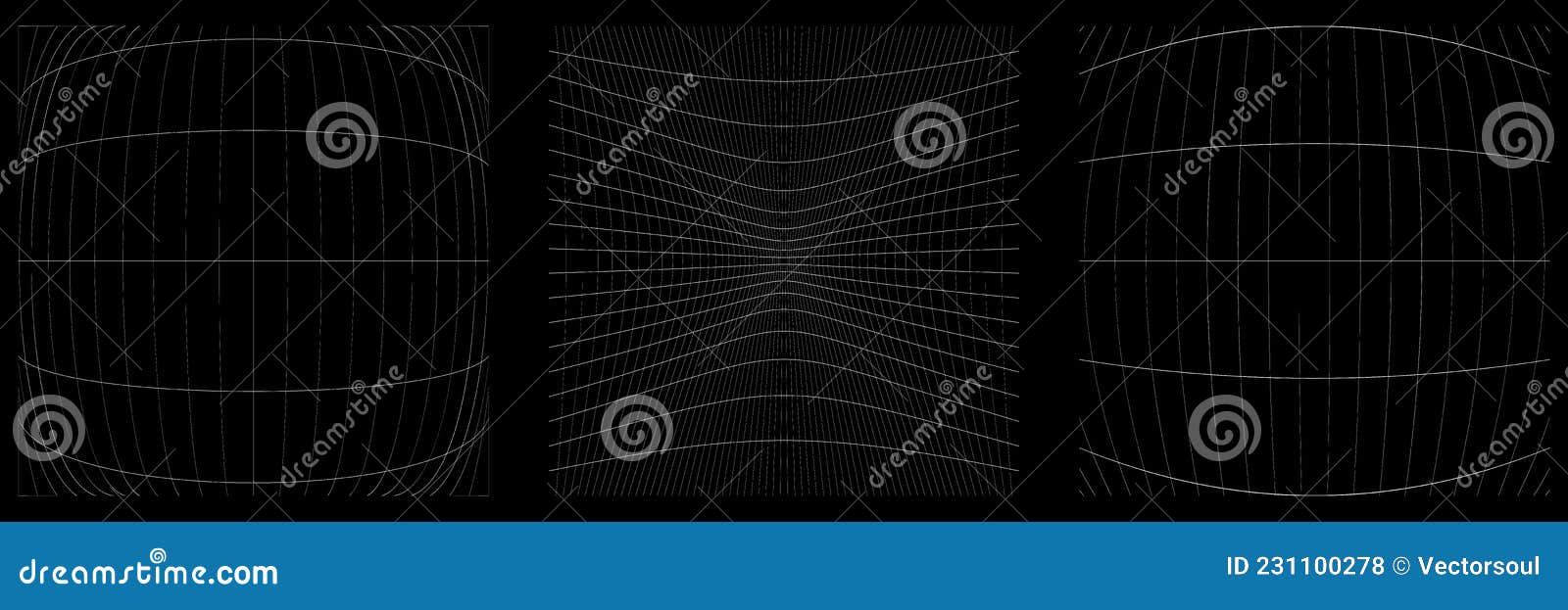 Set of Deformed, Distorted Grids, Meshes. Flex, Camber, Deformity ...