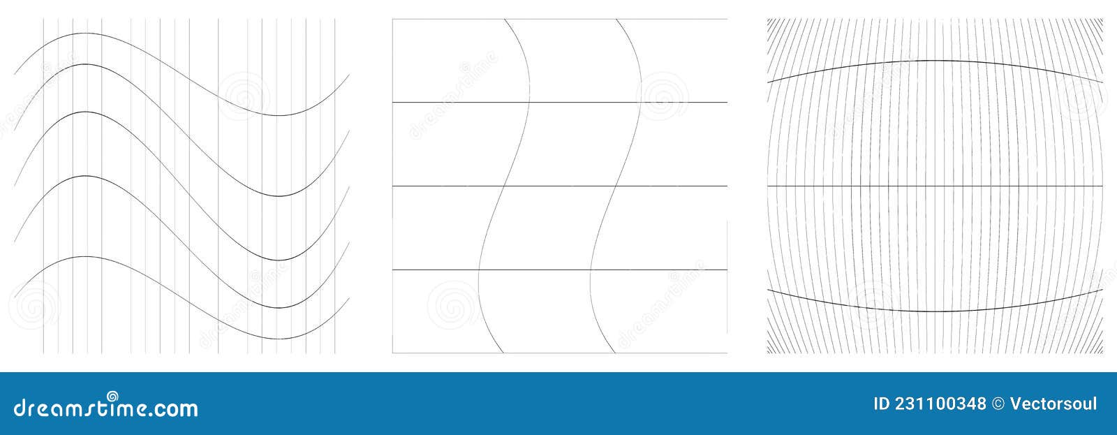 Set Of Deformed, Distorted Grids, Meshes. Flex, Camber, Deformity ...