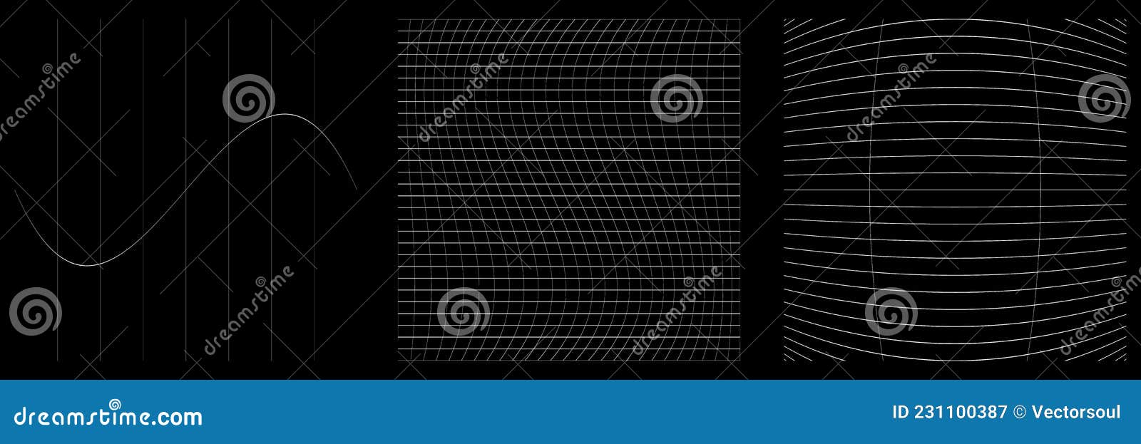 Set of Deformed, Distorted Grids, Meshes. Flex, Camber, Deformity ...