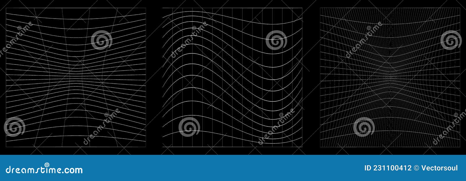 Set of Deformed, Distorted Grids, Meshes. Flex, Camber, Deformity ...