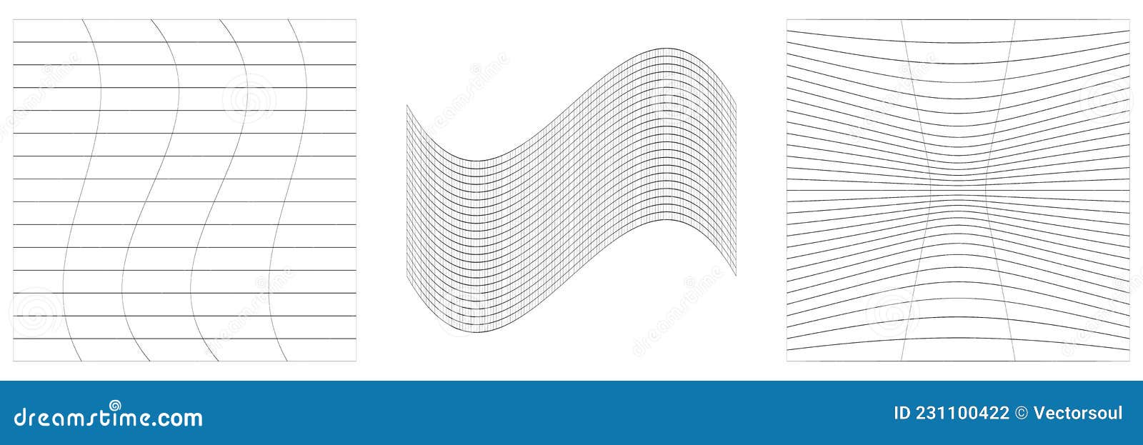 Set Of Deformed, Distorted Grids, Meshes. Flex, Camber, Deformity ...