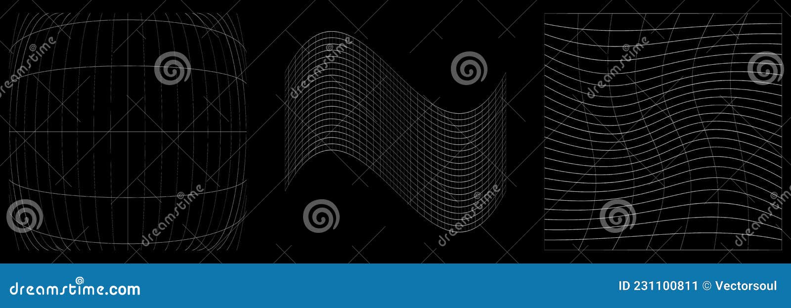 Set Of Deformed, Distorted Grids, Meshes. Flex, Camber, Deformity ...