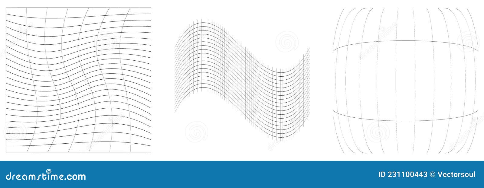 Set Of Deformed, Distorted Grids, Meshes. Flex, Camber, Deformity ...