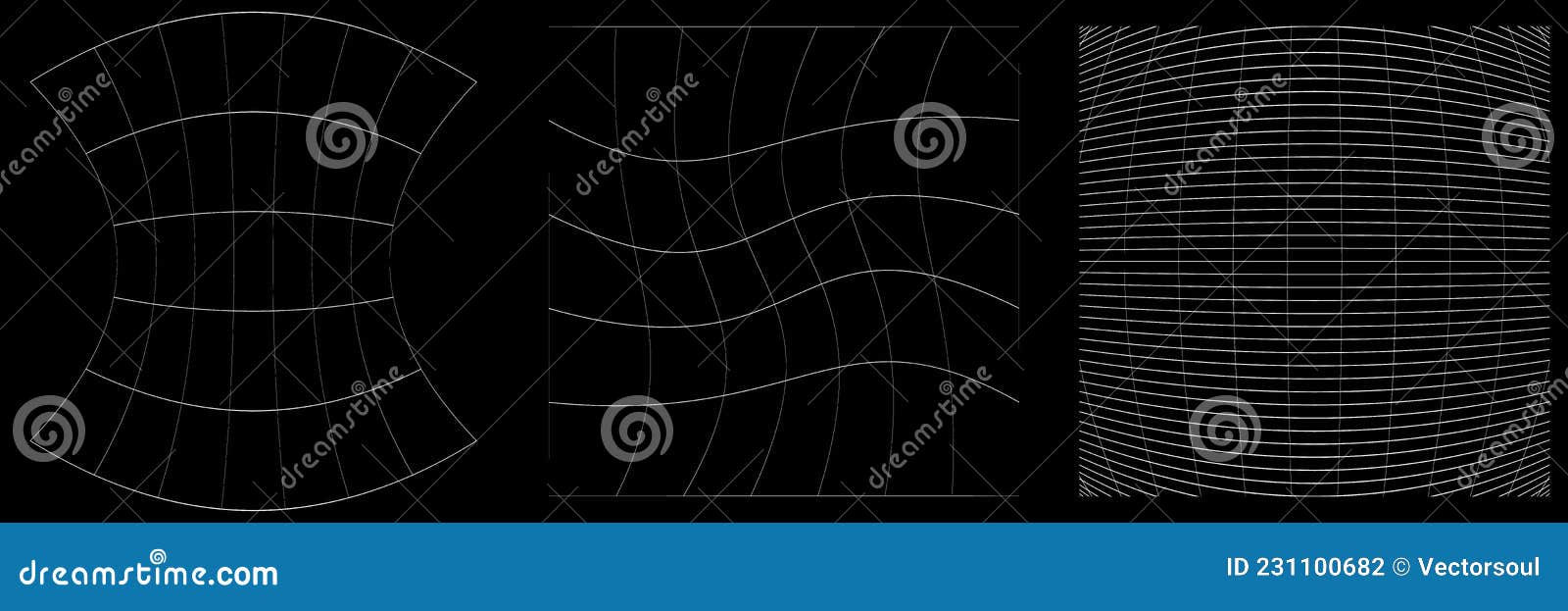 Set Of Deformed, Distorted Grids, Meshes. Flex, Camber, Deformity ...