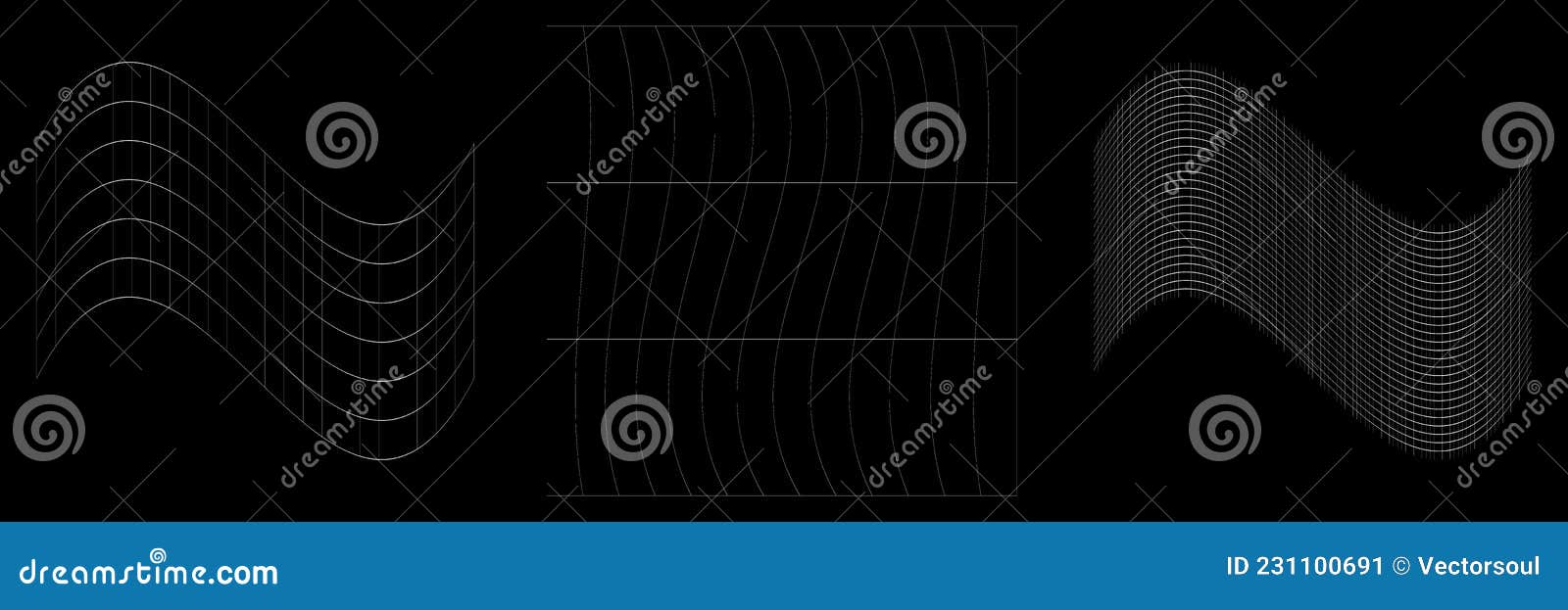 Set of Deformed, Distorted Grids, Meshes. Flex, Camber, Deformity ...