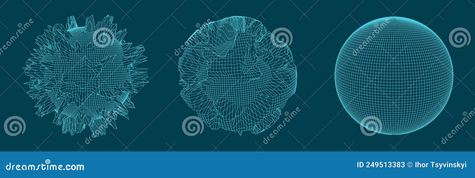 Set of Deformed Spheres. Abstract Polygonal Forms. Destruction Effect ...