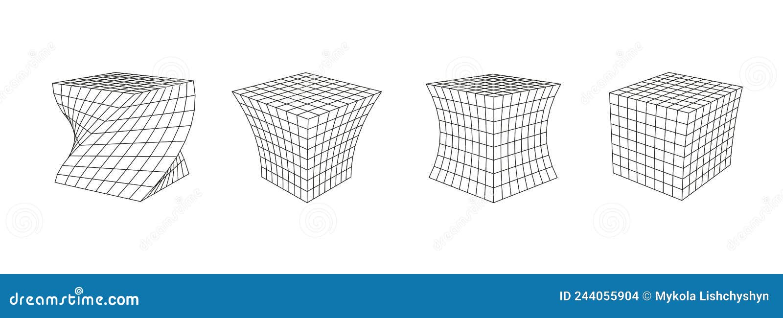 Set of Deformed Wireframe Cube from Different Sides. Vector Abstract ...