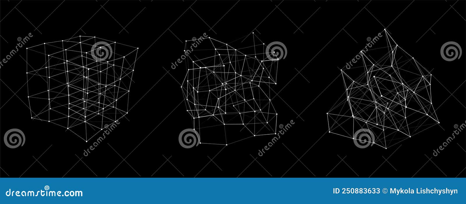 Set Of Deformed Wireframe Cones From Different Sides Vector Abstract Geometric 3d Objects