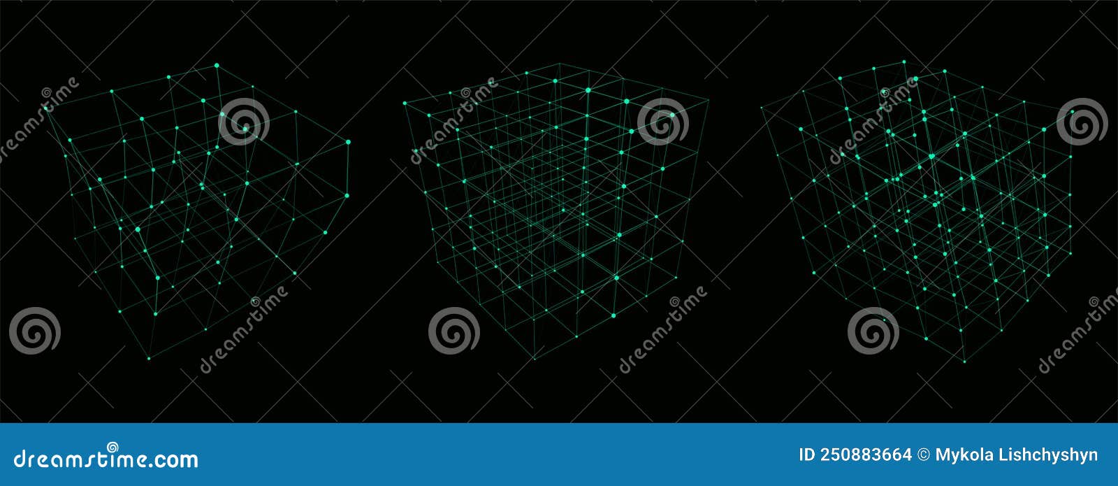 Set Of Deformed Wireframe Cube From Different Sides Vector Abstract Geometric 3d Objects