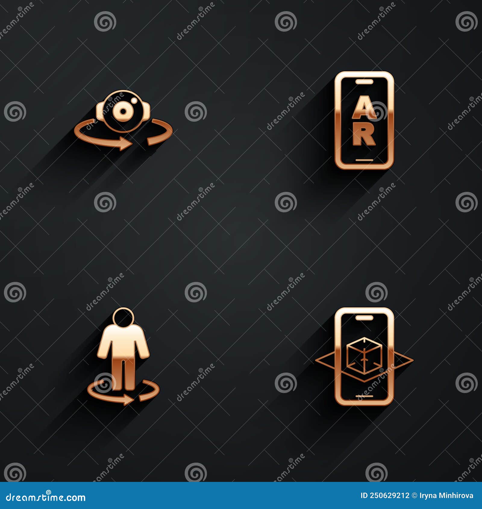 Set 360 Degree View, Augmented Reality AR, 3d Modeling and Icon with ...