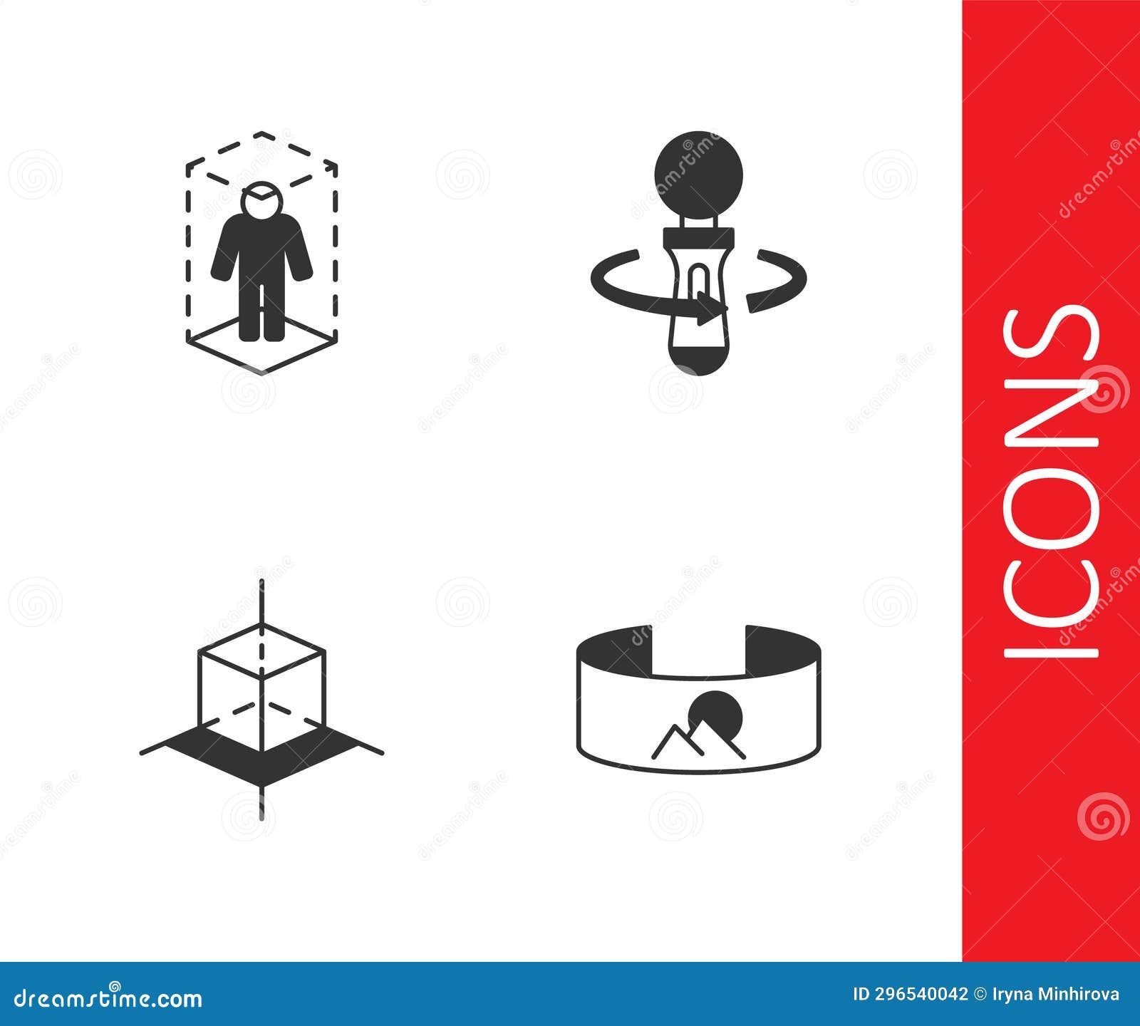 Set 360 Degree View, 3d Modeling, and VR Controller Game Icon. Vector Stock Illustration ...