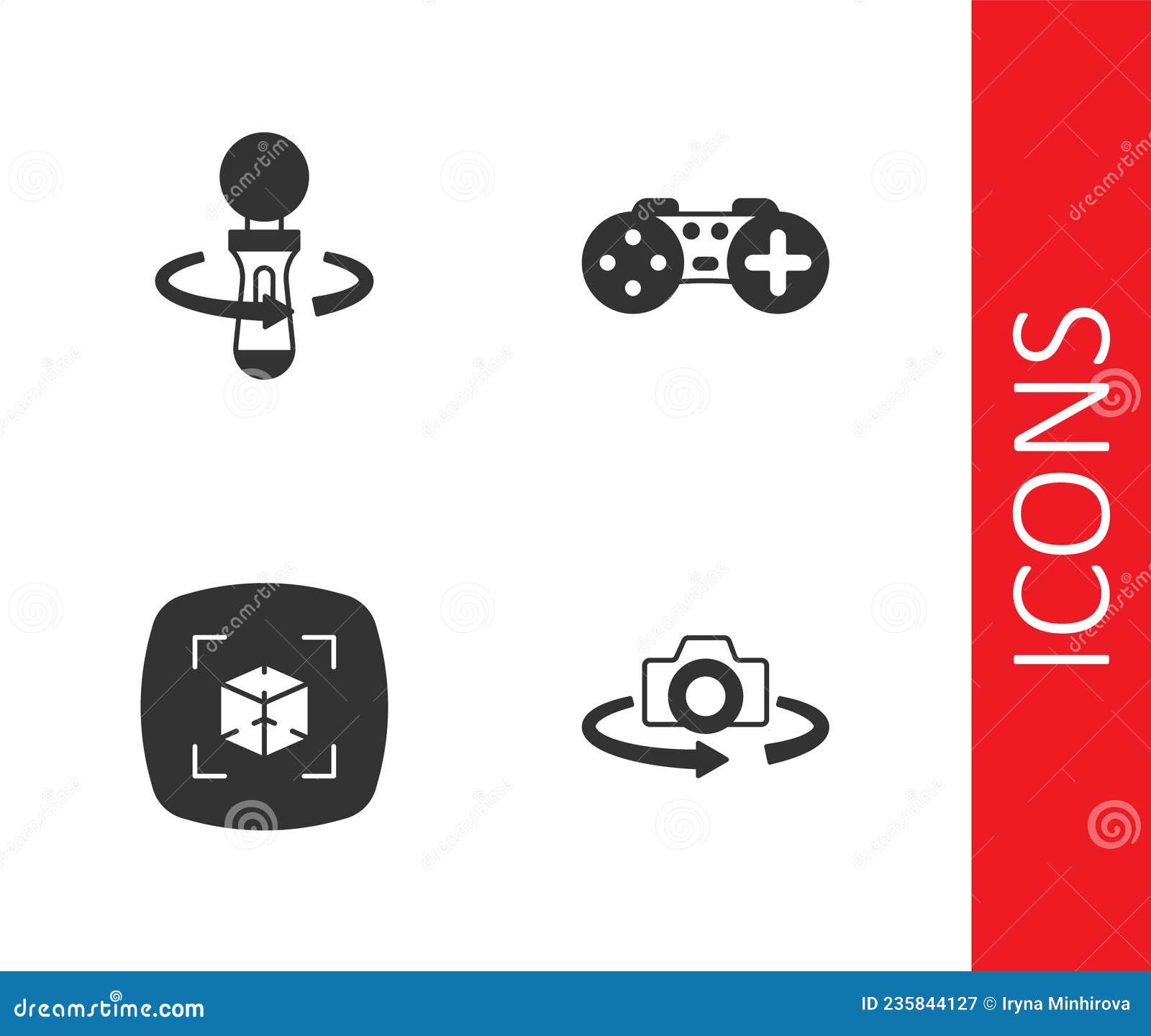 Set 360 Degree View, VR Controller Game, 3d Modeling and Gamepad Icon. Vector Stock Vector ...