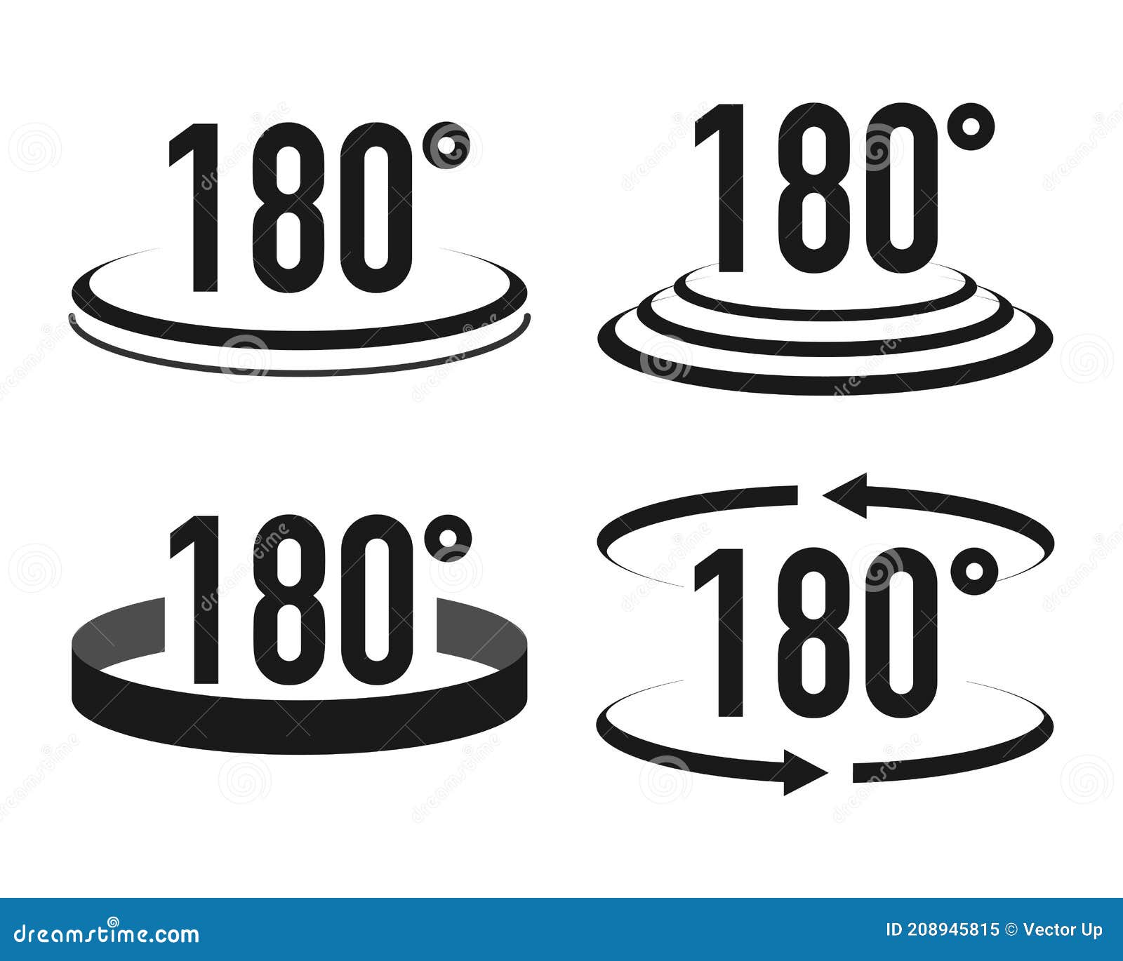 Set of 180 Degrees View Icons in Different Style. Vector Illustration ...