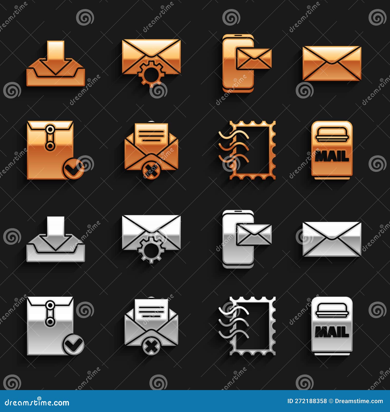 Set Delete Envelope, Envelope, Mail Box, Postal Stamp, and Check Mark ...