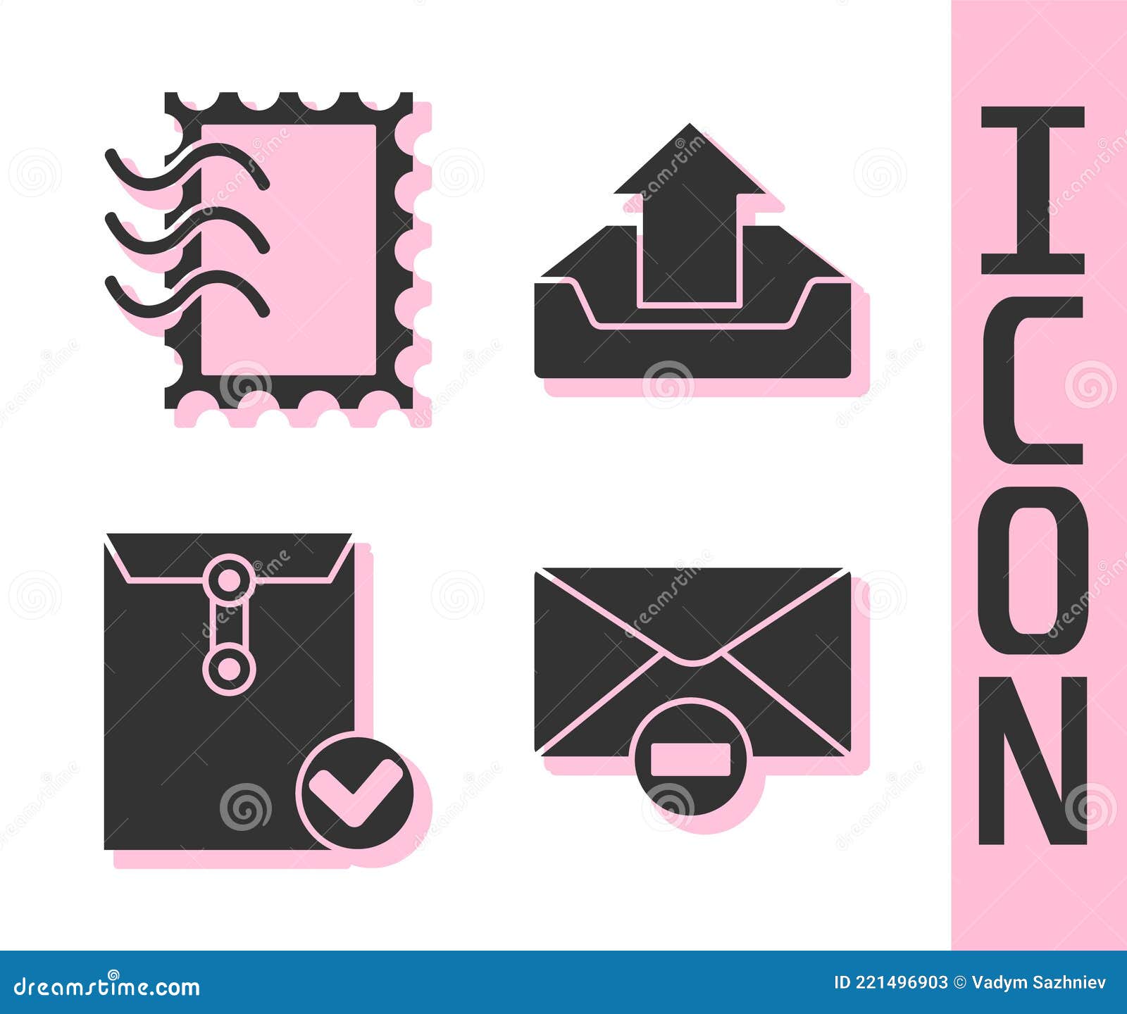 Set Delete Envelope, Postal Stamp, Envelope and Check Mark and Upload ... Set Delete Envelope, Postal Stamp, Envelope and Check Mark and Upload ...