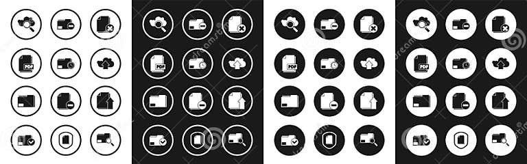 Set Delete File Document, Document Folder with Clock, PDF, Search Cloud Computing, Cloud Upload ...