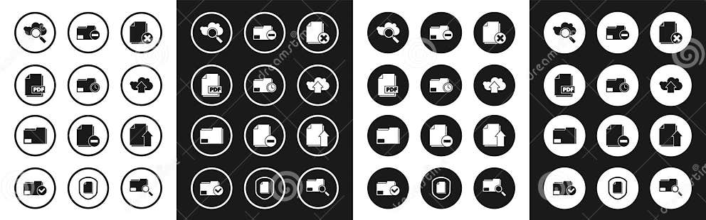 Set Delete File Document, Document Folder with Clock, PDF, Search Cloud Computing, Cloud Upload ...