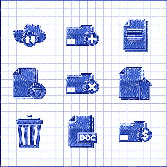 Set Delete Folder, DOC File Document, Finance, Upload, Trash Can ...