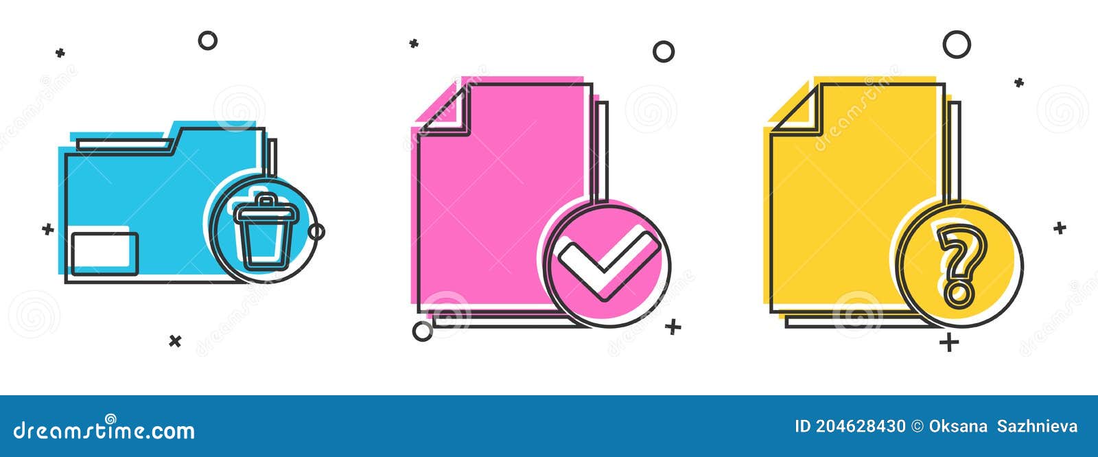 Set Delete Folder, Document and Check Mark and Unknown Document Icon ... Set Delete Folder, Document and Check Mark and Unknown Document Icon ...