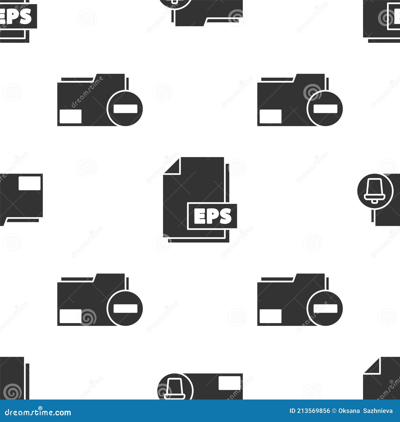 Set Delete Folder Eps File Document And Document Folder With Minus On Seamless Pattern Vector
