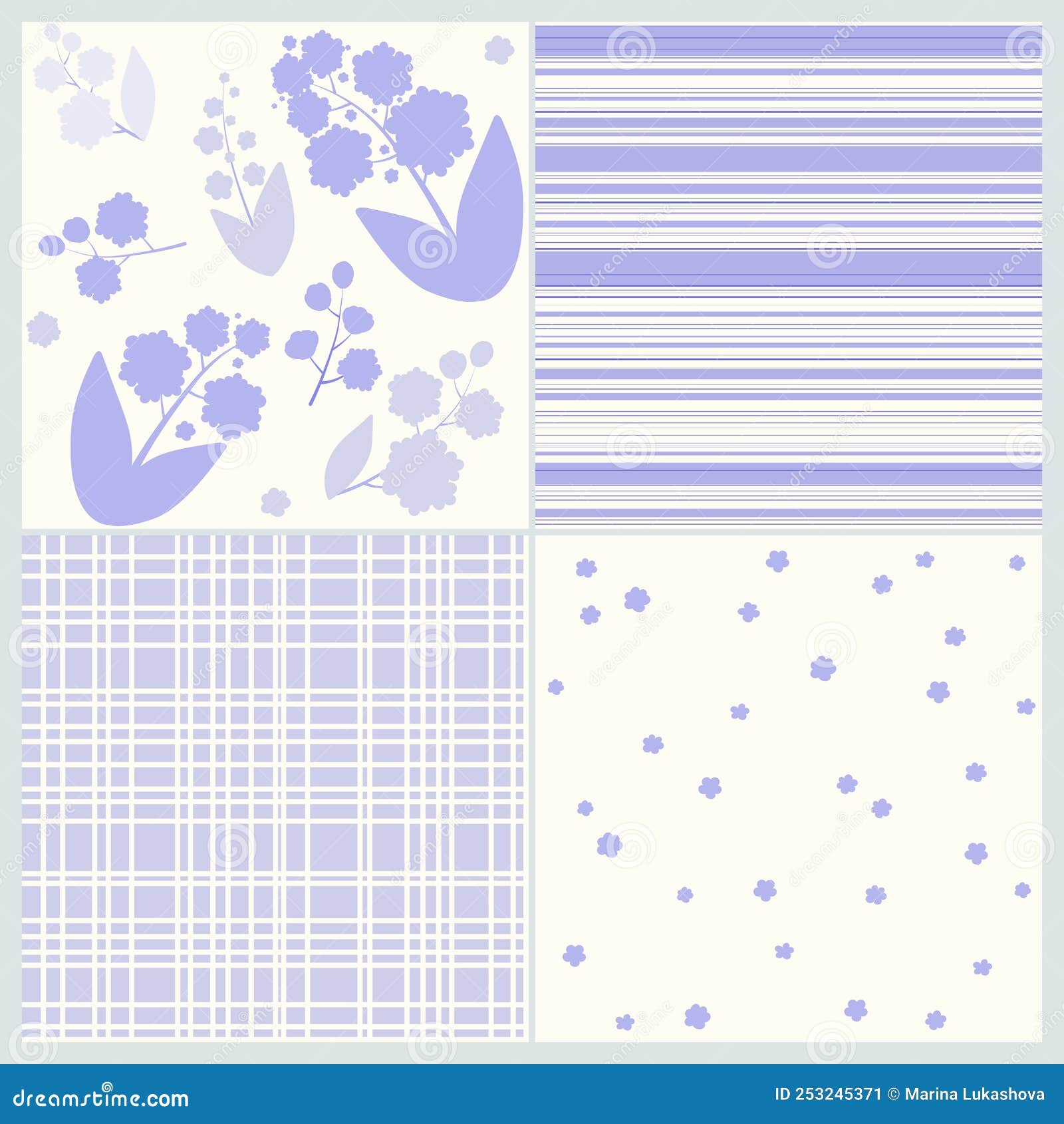 Set of Delicate Lilac Seamless Floral and Graphic Patterns. Stock ...