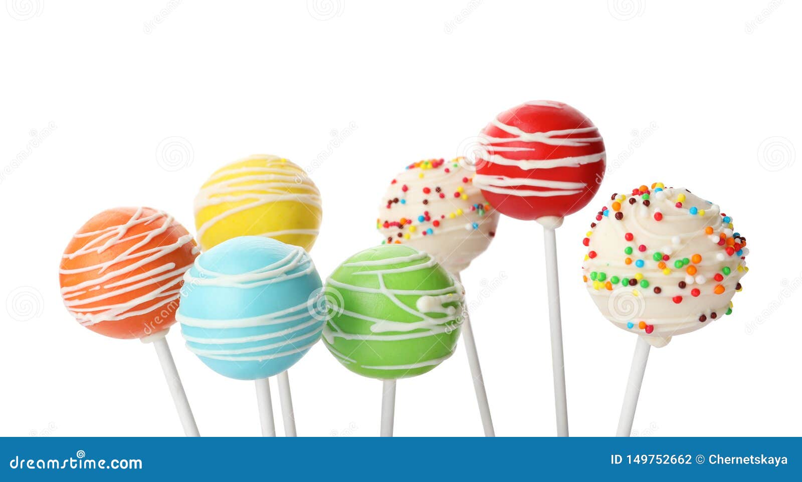 Set of Delicious Colorful Cake Pops on White Stock Photo - Image of ...