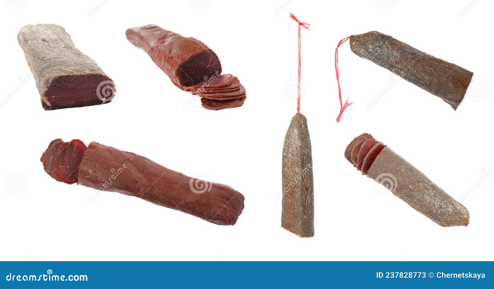 Set with Delicious Dry-cured Basturma on White Background Stock Image ...