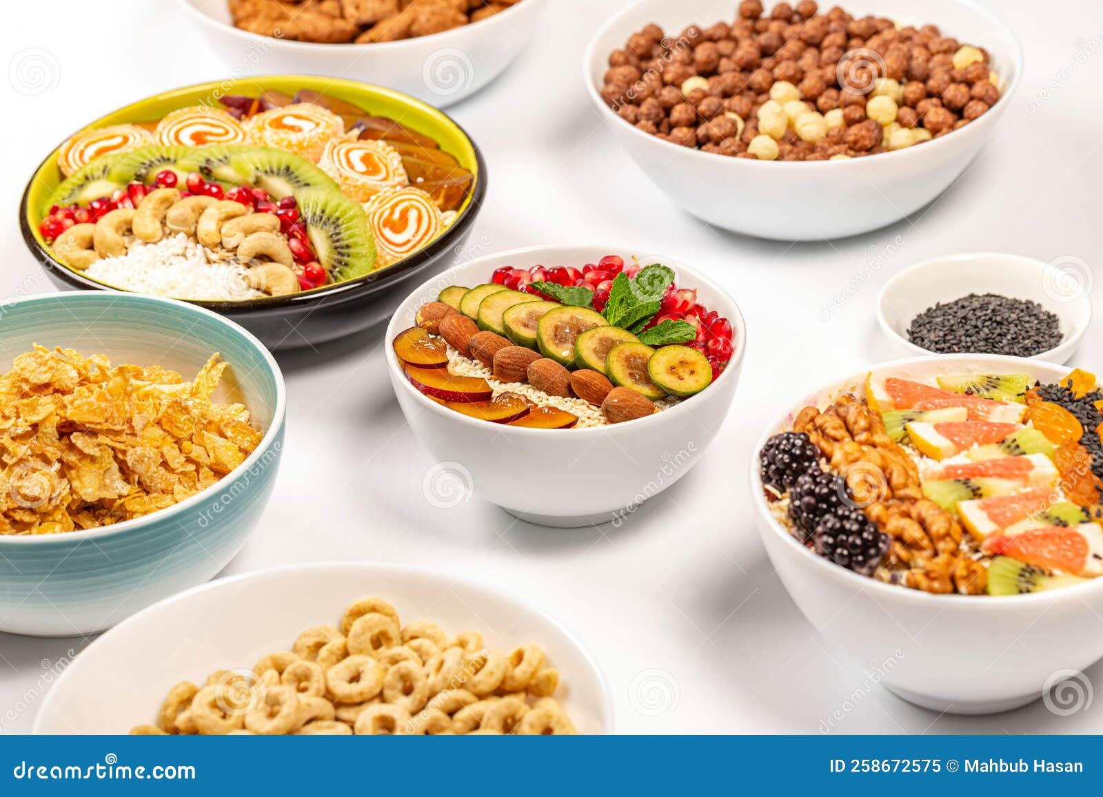 A Set of Delicious and Healthy Breakfasts on a White Background Stock ...