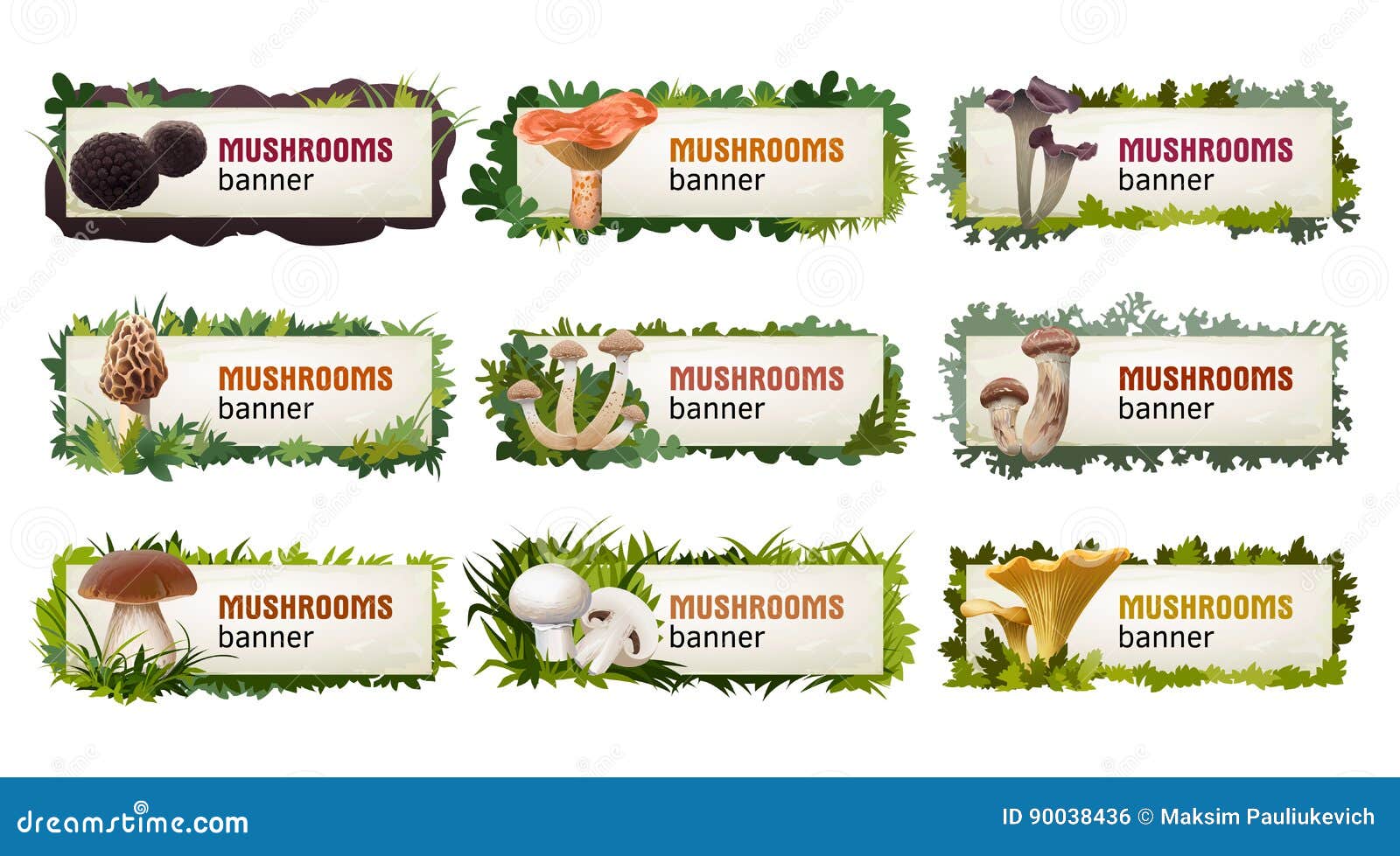 Set of Delicious Mushroom Banners. Stock Illustration - Illustration of ...