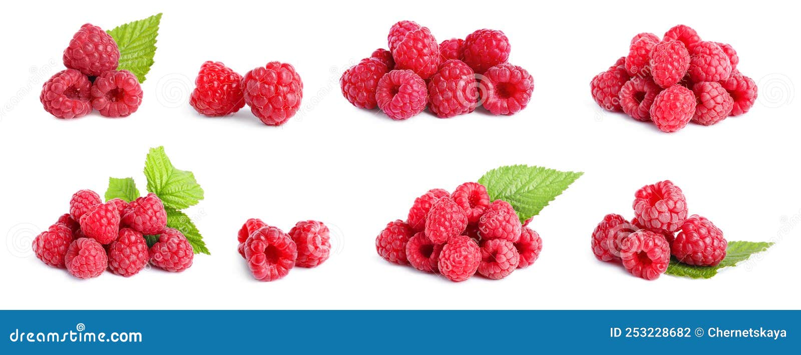 Set with Delicious Ripe Raspberries on White Background. Banner Design ...