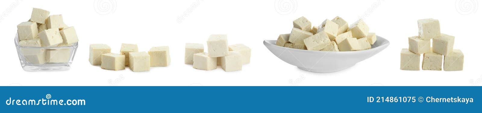 Set with Delicious Tofu on White Background. Banner Design Stock Image ...